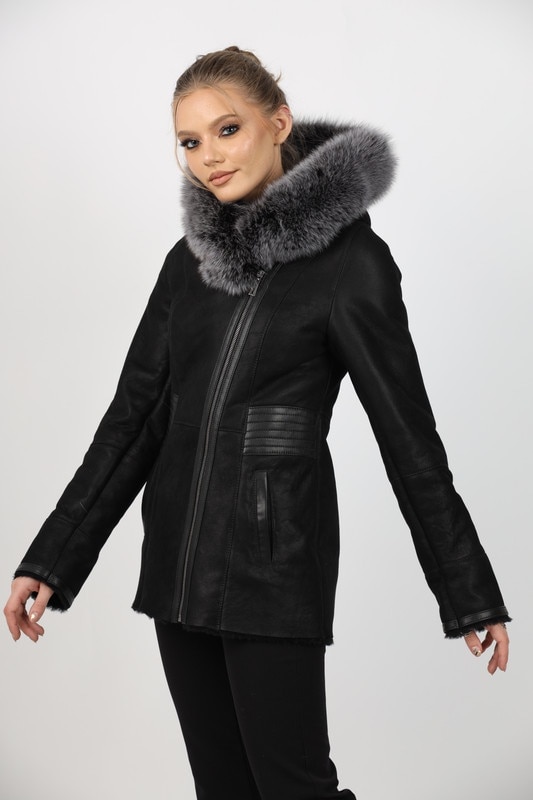 Cojoc de Dama din Blana de Miel si Gluga din Vulpe Argintie, Geronimo ...