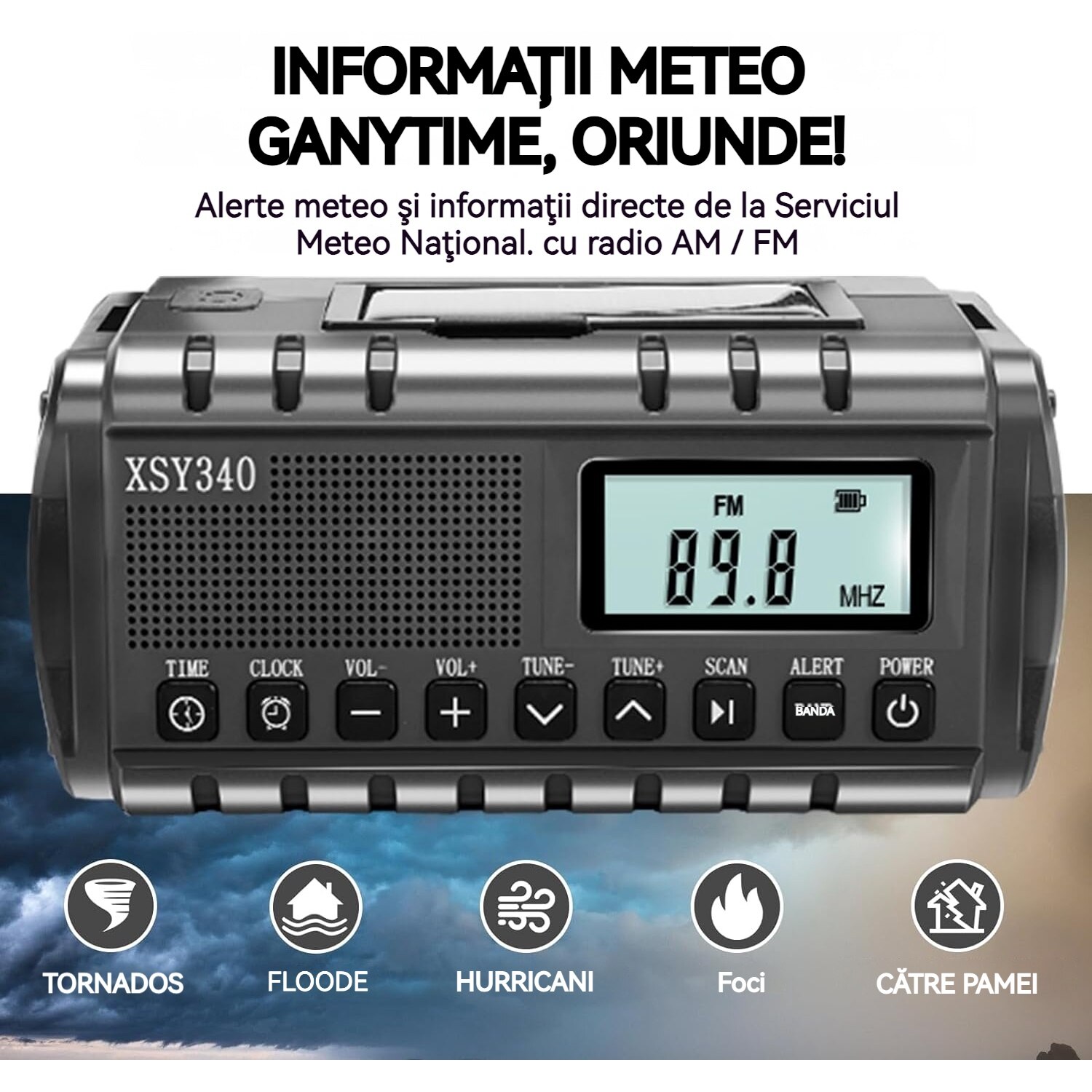 Radio de urgenta portabil cu manivela, Excitat®, 10000mAh/37000mWh, cu ...