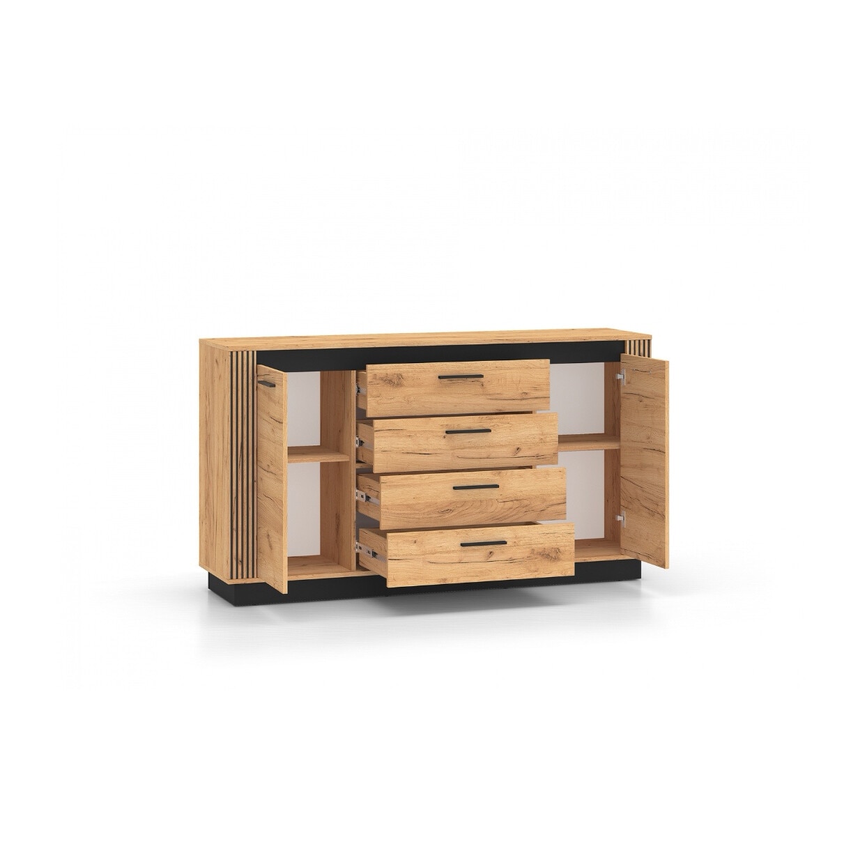 Comoda cu 4 sertare si 2 usi, stejar artisan/ insertie negru, 160x90x40 ...