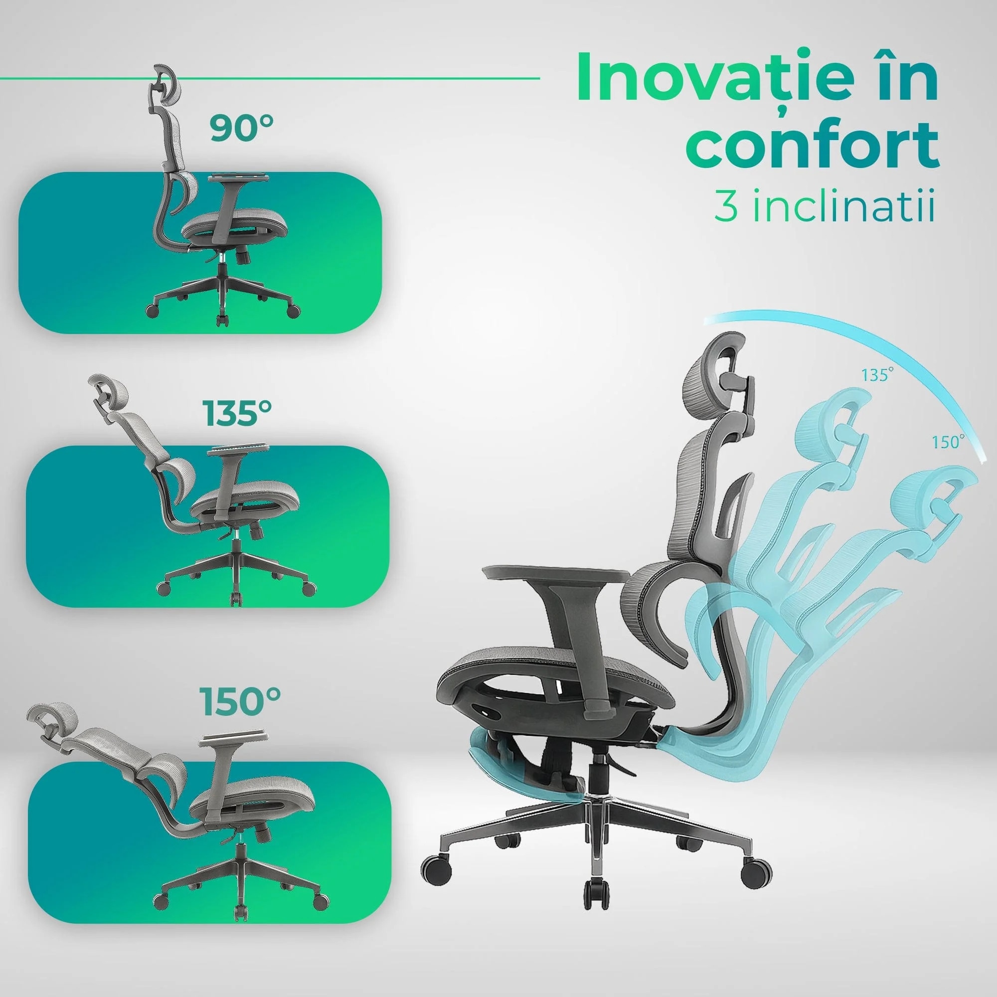 Scaun ergonomic Timebox, Spatar in 6 pozitii 150°, Reglare inaltime ...