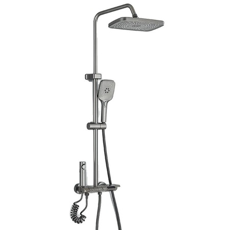 Set de dus, sistem de control dual, finisaj din otel inoxidabil, gri ...