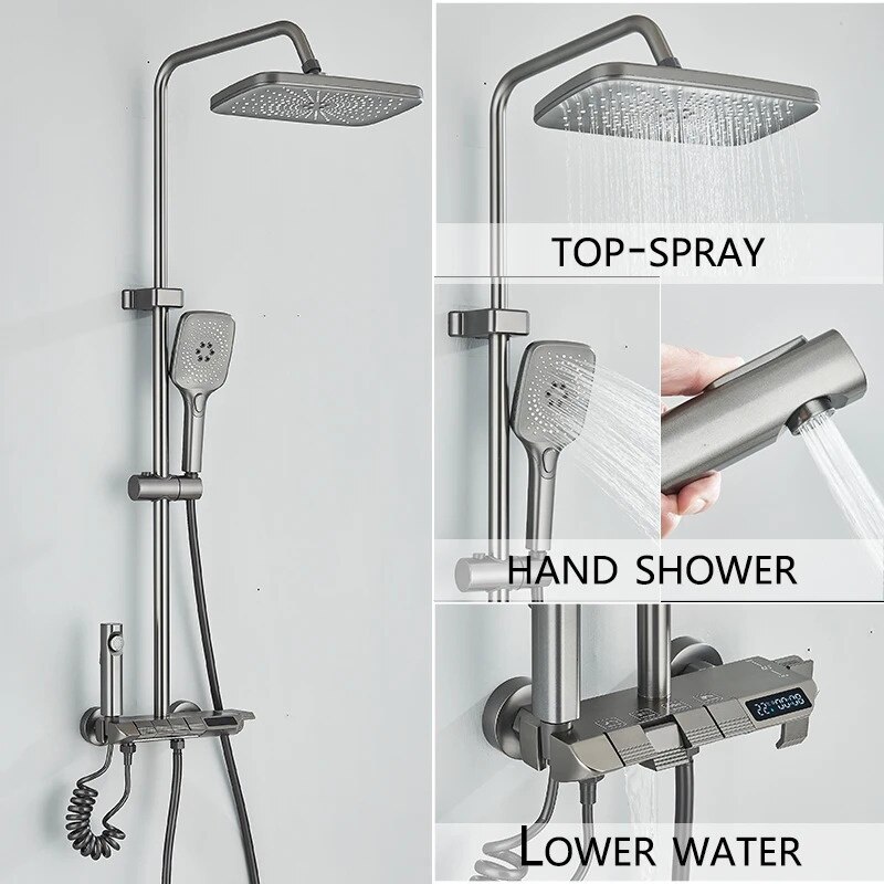 Set de dus, sistem de control dual, finisaj din otel inoxidabil, gri ...