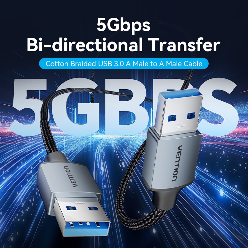 Cablu USB 3.0, VENTION, USB A la USB A, Nylon, 5Gbps, Gri, 1.5m - eMAG.ro