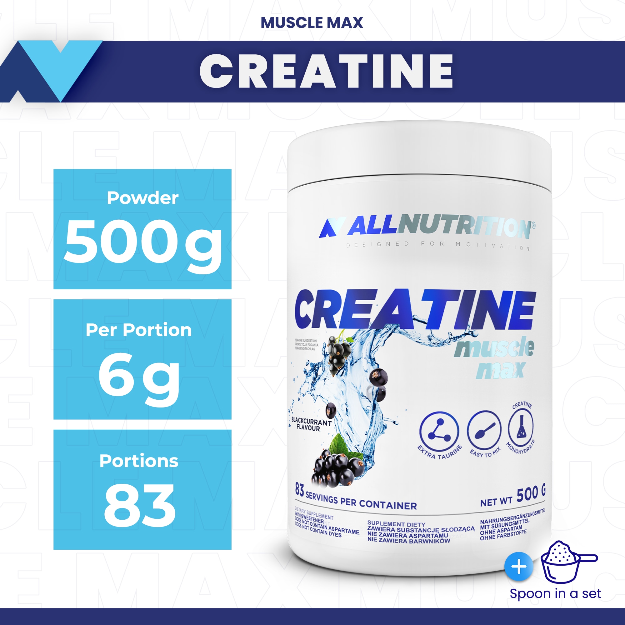 Creatina monohidrata, AllNutrition Creatine Muscle Max, aroma coacaze ...