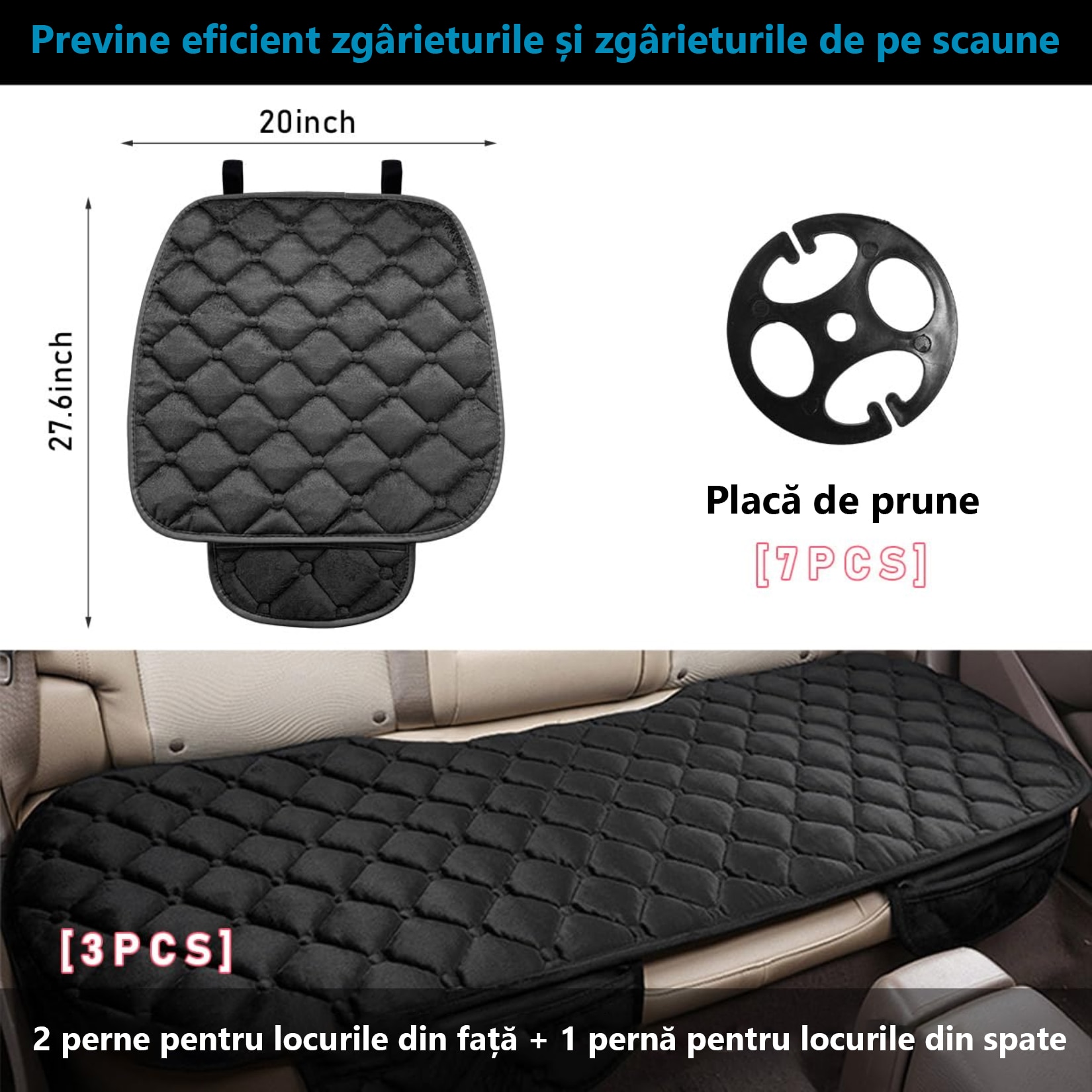 Set 3 Protectii scaune auto, Huse Scaun Auto, Protectie matlasata ...