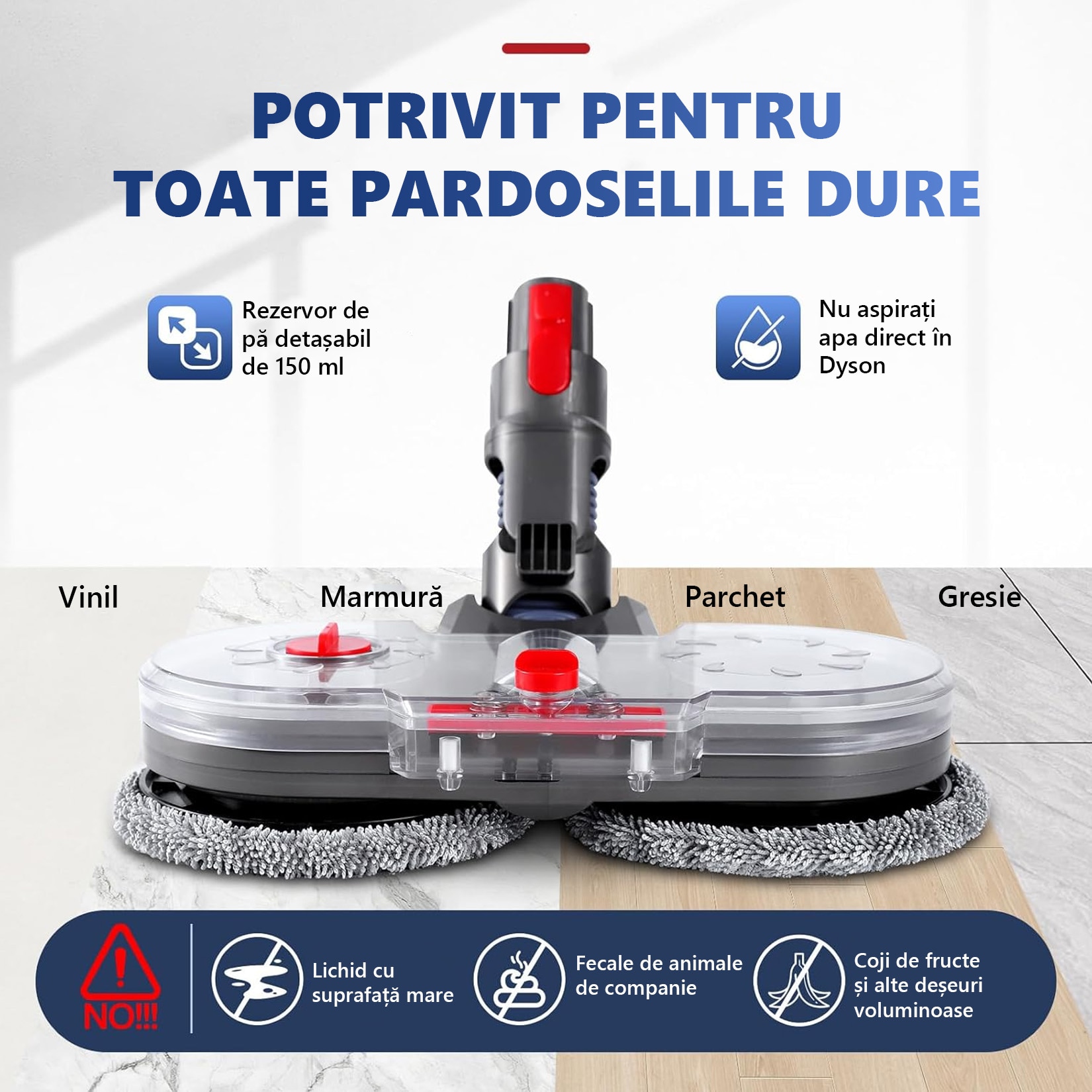 Cap de Mop Electric cu Rezervor, JFYU, Compatibil Dyson V11, V10, V8 ...