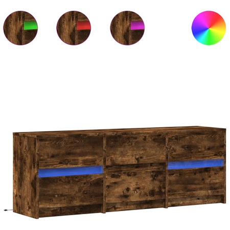 Dulap TV cu LED vidaXL, stejar fumuriu, 140x34x50 cm, lemn prelucrat ...