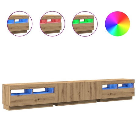 Dulap TV cu LED vidaXL, Stejar artizanal, 260x35x40 cm, lemn prelucrat ...