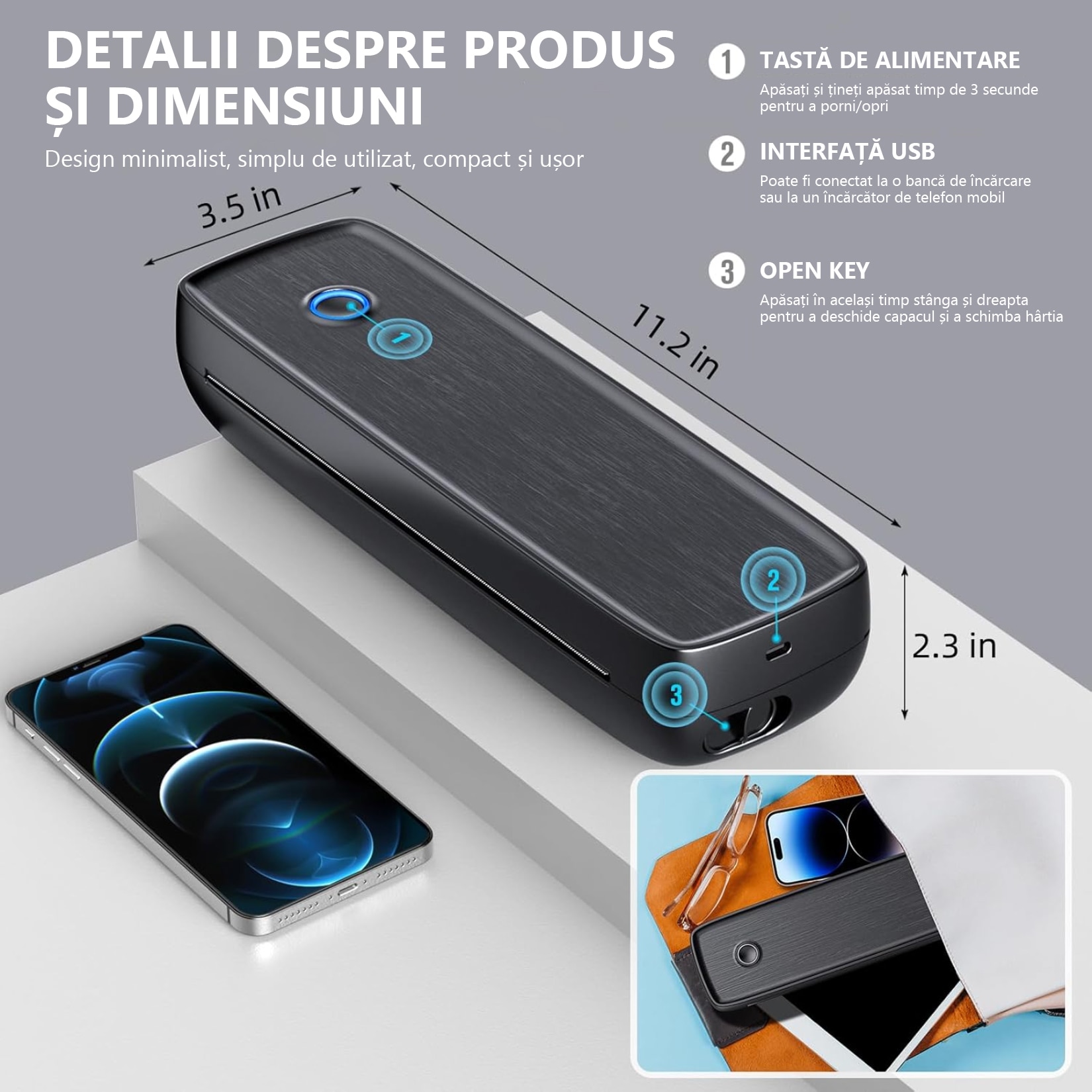 Imprimanta Termica Portabila A4, Printare Termica Directa, Bluetooth ...