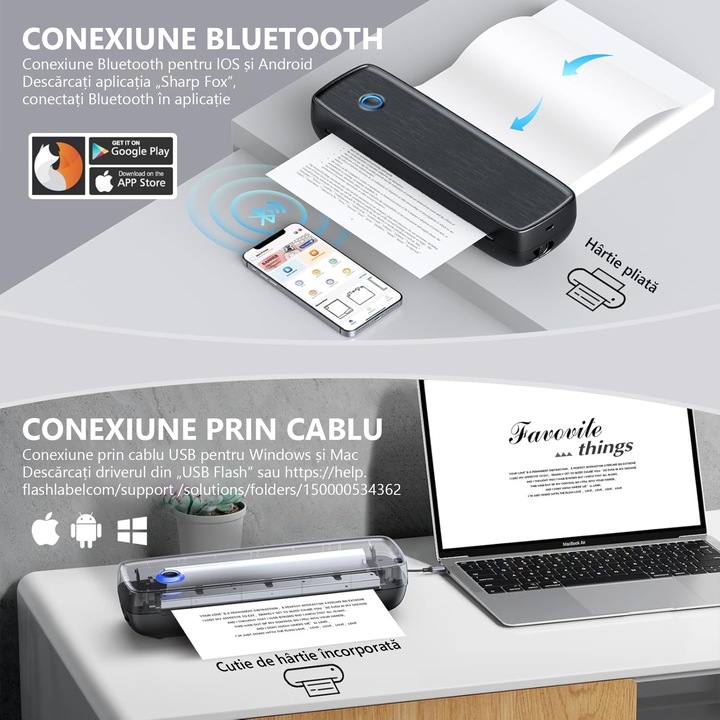 Imprimanta Termica Portabila A4, Printare Termica Directa, Bluetooth ...