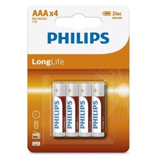Set 4 baterii AAA, R3, Long Life, Philips, PH-R03L4B/10, L102268 - eMAG.ro