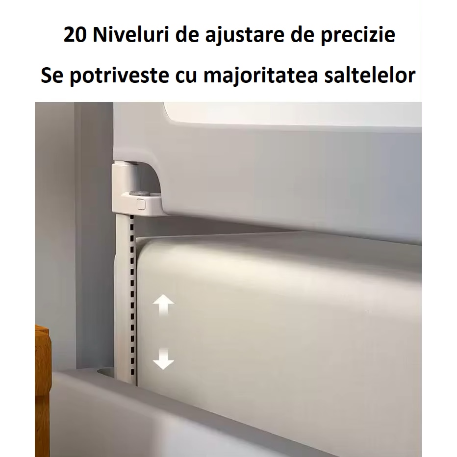 Bariera protectie pat copii pliabila, montaj rapid, metalica, gri ...