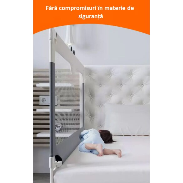 Bariera protectie pat copii pliabila, montaj rapid, metalica, gri ...
