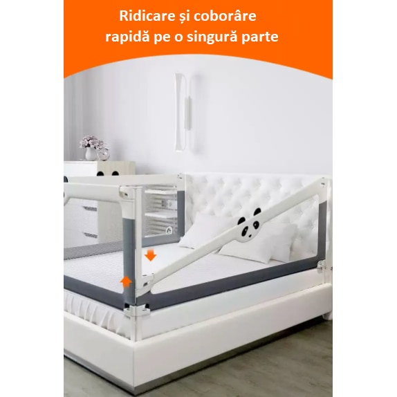 Bariera protectie pat copii pliabila, montaj rapid, metalica, gri ...