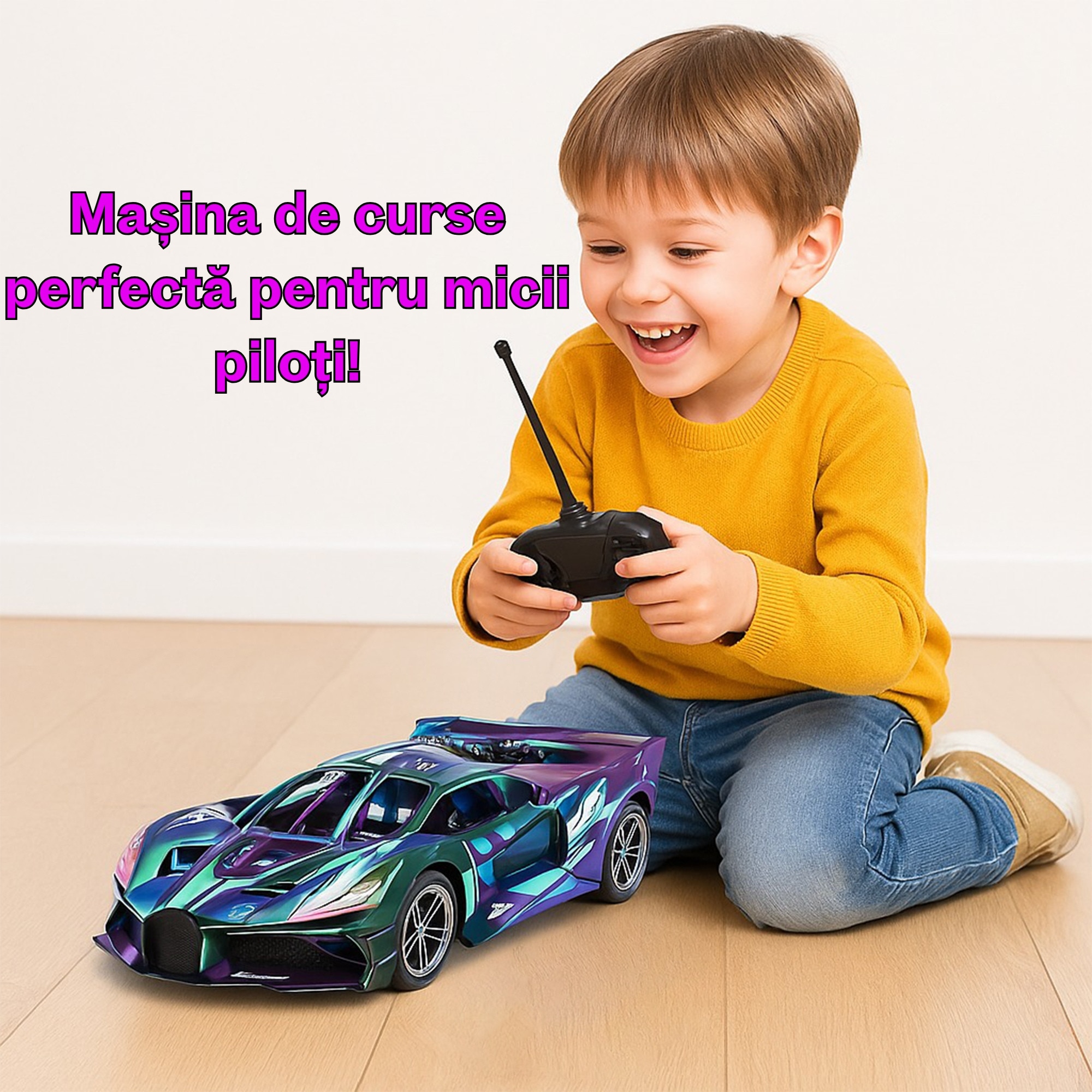 Masina cu control prin telecomanda, cu luminite, Medium Bugatti ...