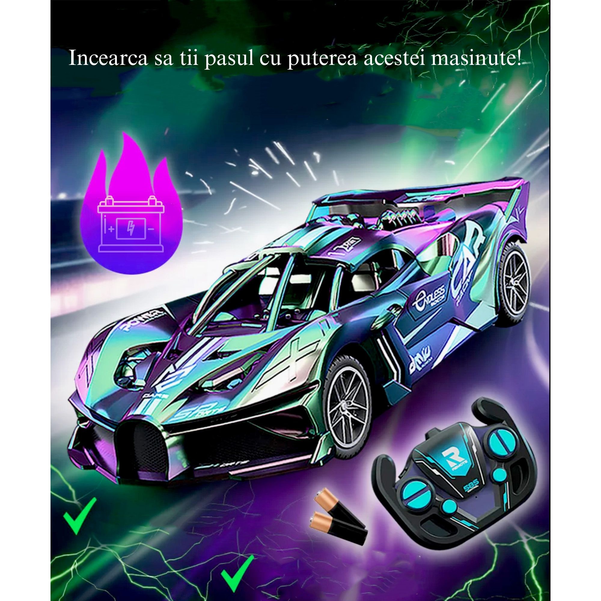 Masina cu control prin telecomanda, cu luminite, Medium Bugatti ...