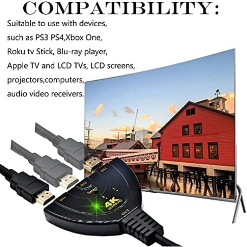 Splitter HDMI 3 in 1, Fuienko, 4K, 3 porturi, pentru PS4, X-Box, Laptop ...