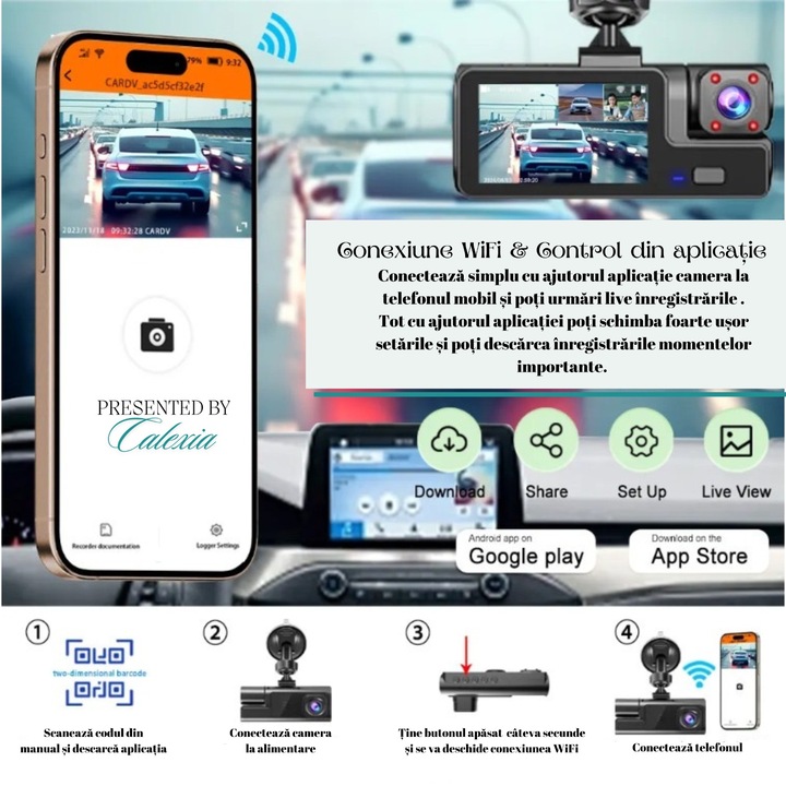 Camera Auto Tripla de Bord Full HD 1080P, e-Wantay®- GoSafe, WDR, GPS ...