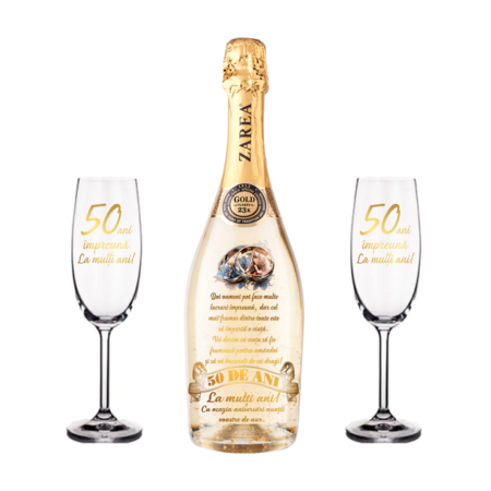 Set cadou Zarea Ceremony Royal Gold 23K Alb, cu mesaj doi oameni pot ...