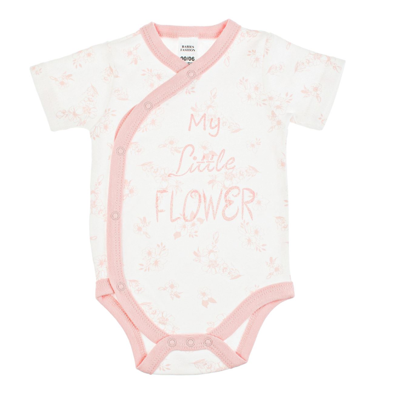 Body din bumbac alb flori roz cu glitter "my little flower" & maneca ...