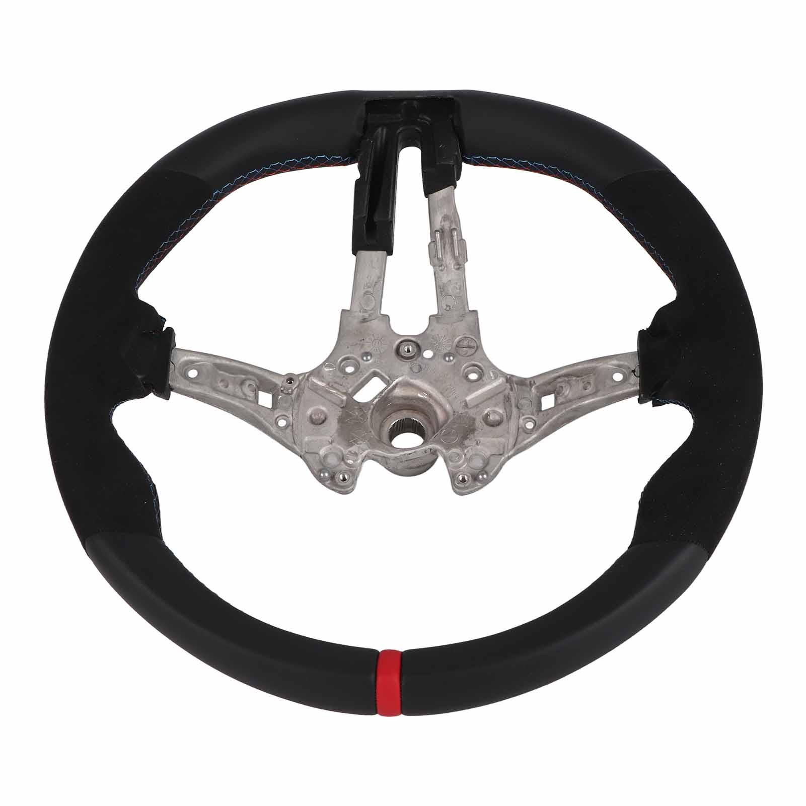 Volan plat din piele Nappa, Mmgoqqt, cusaturi M tri-color, banda ...