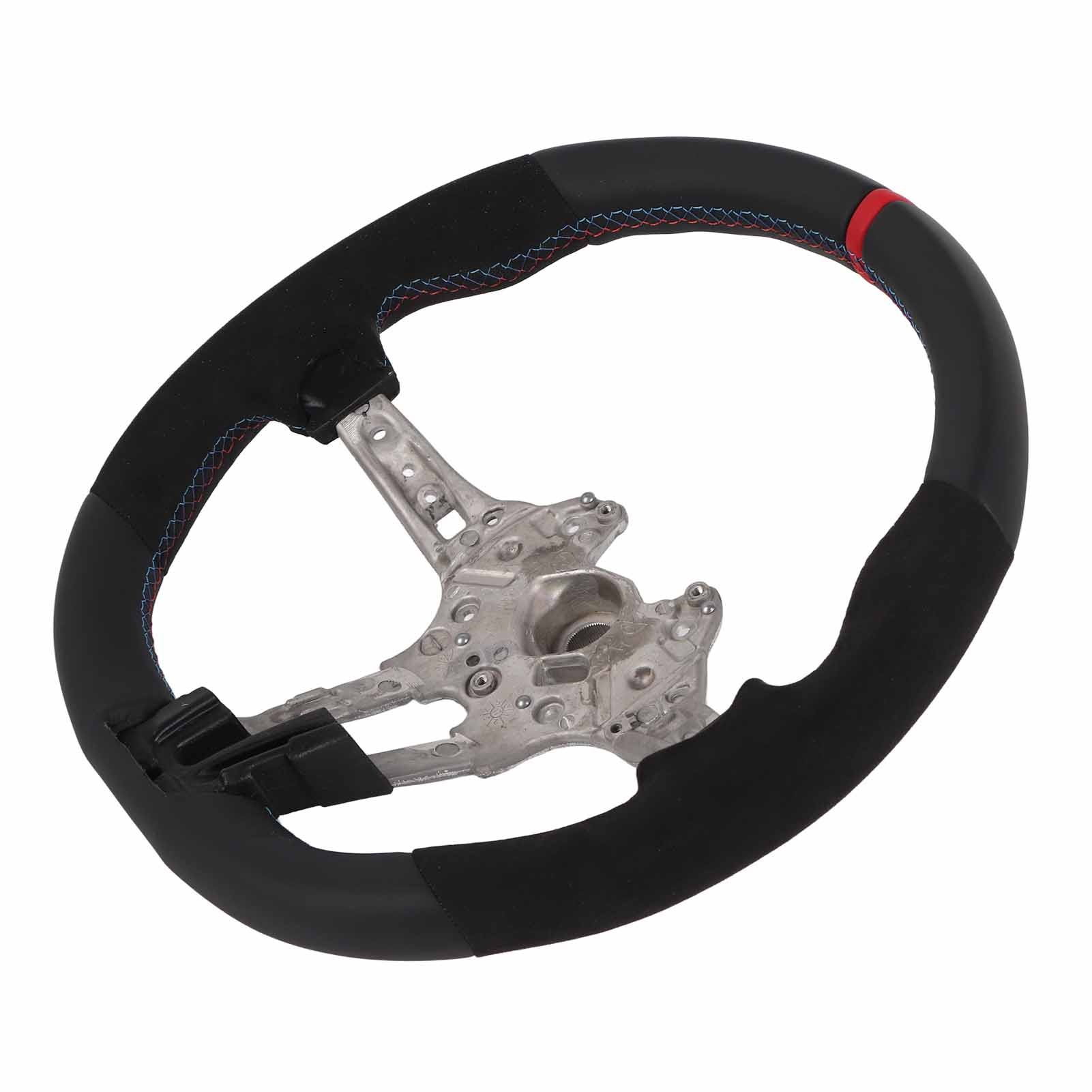 Volan plat din piele Nappa, Mmgoqqt, cusaturi M tri-color, banda ...