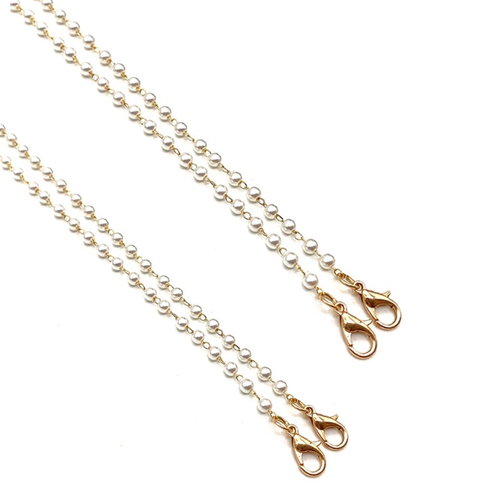 Set de lanturi pentru ochelari, 2 bucati, perle rotunde, 50cm, alb ...
