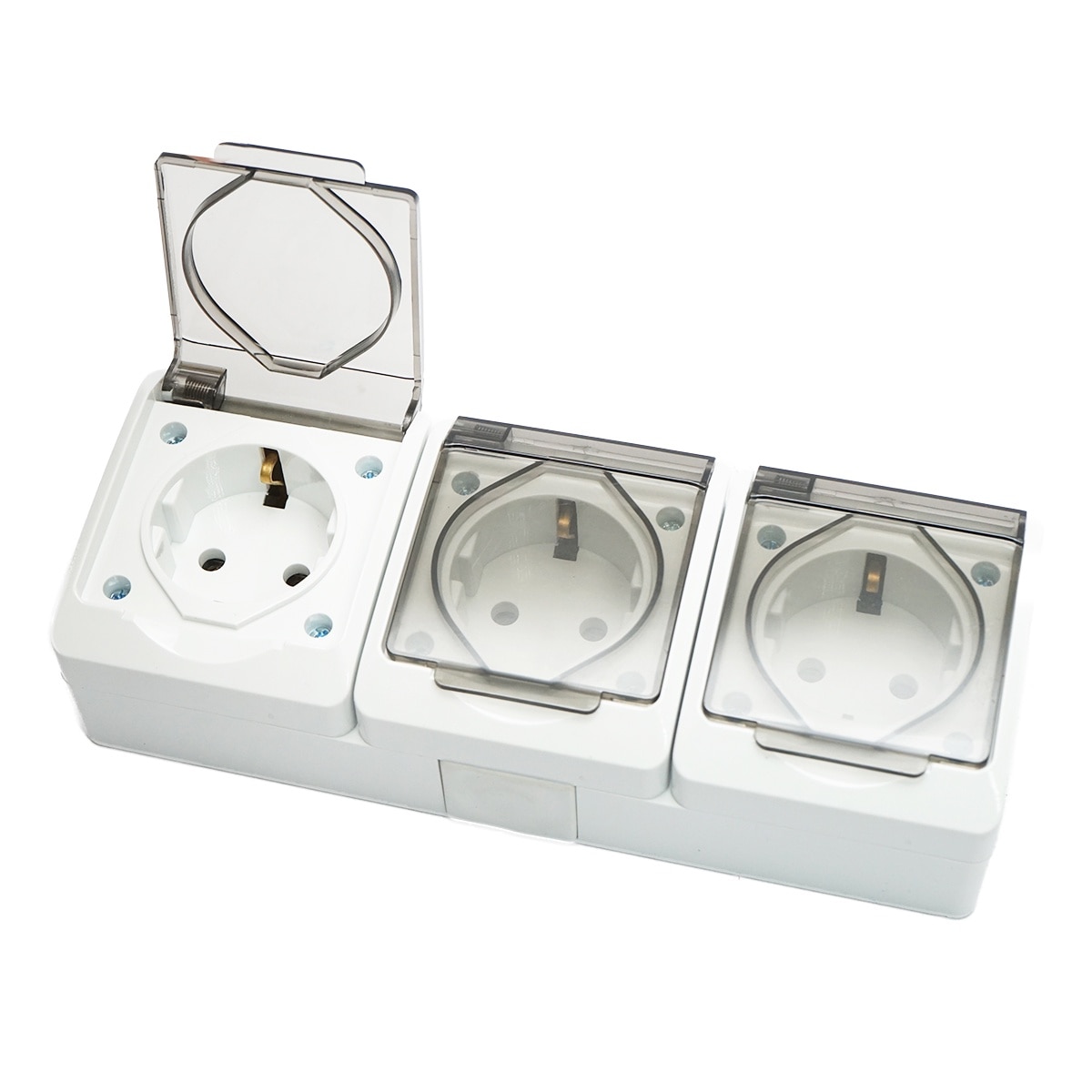 Priza tripla aplicata PT 16A, 250V contact de protectie si capac ...