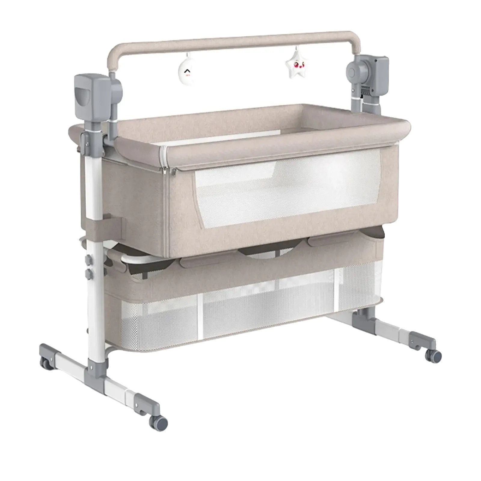Patut bebe electric cu mecanism de leganare, culori stilate, gri ...