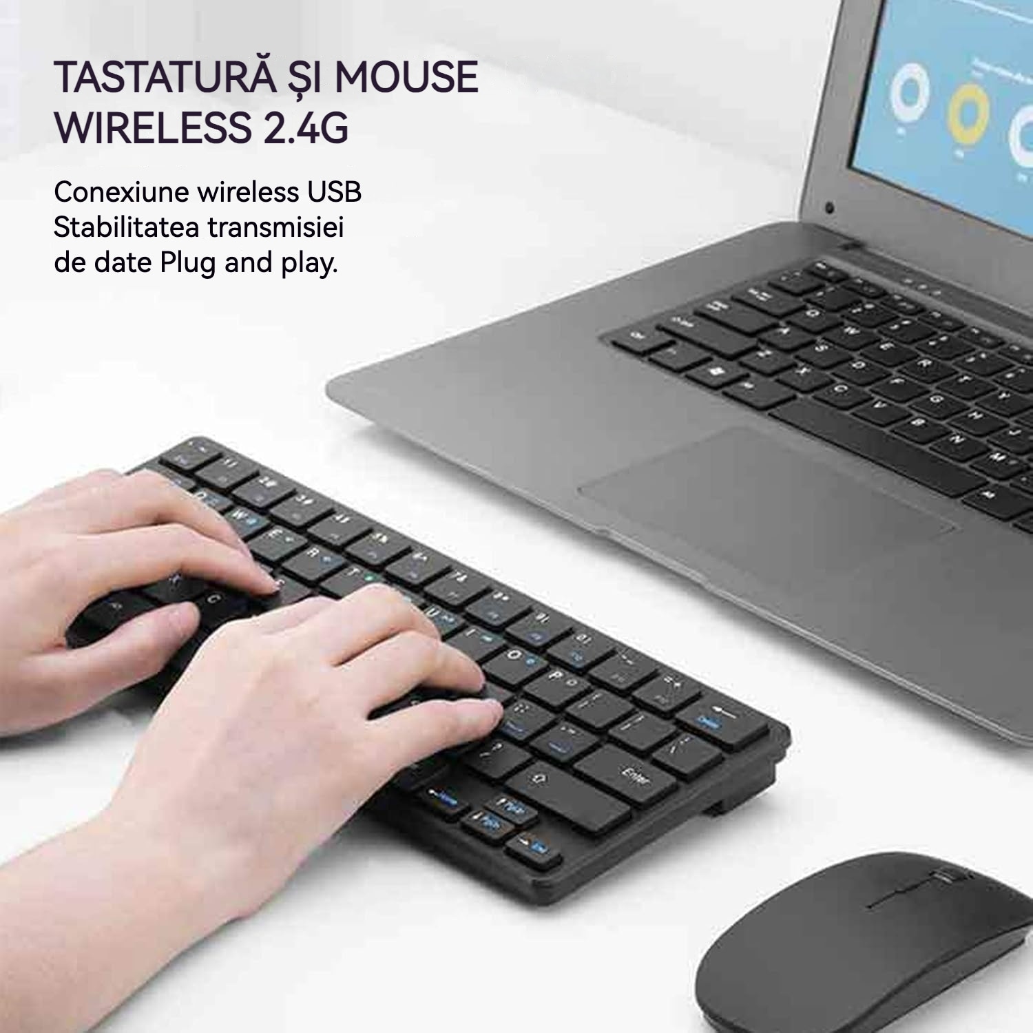 Set tastatura si mouse inteligente, Excitat®, wireless, compacte si ...