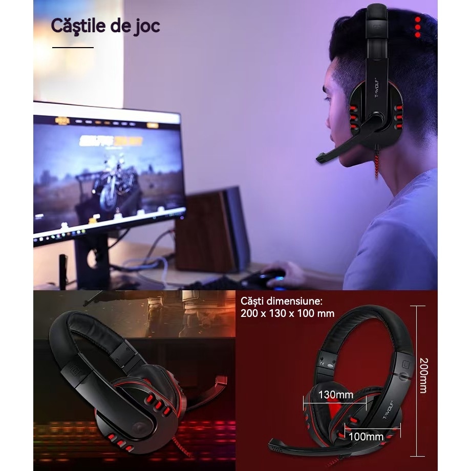 Set gaming 5 in 1 Excitat® cu tastatura, mouse, casti si boxe cu ...