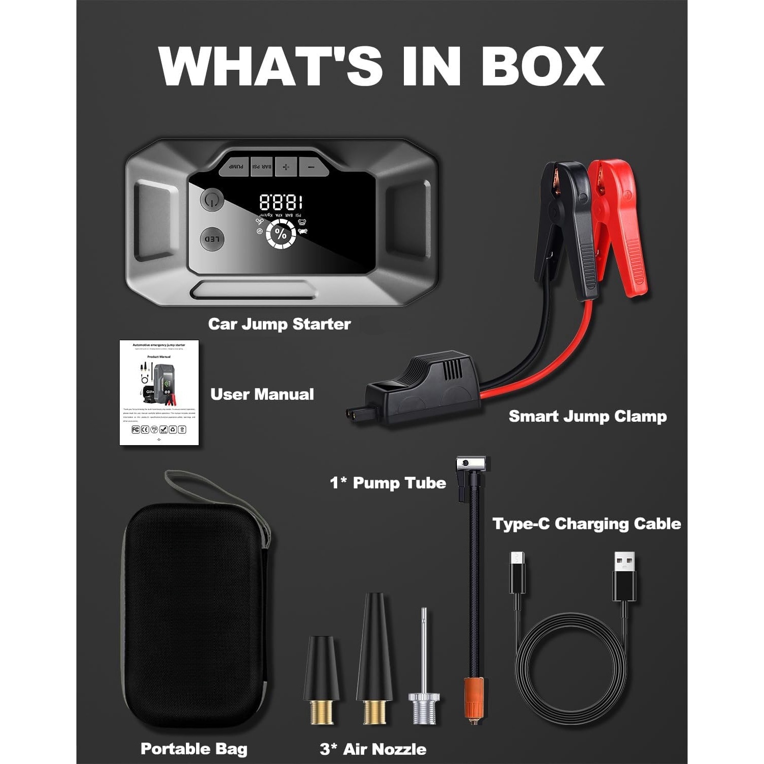 Starter auto portabil cu compresor 4 in 1, Excitat®, 3000A, 150PSI, 12V ...