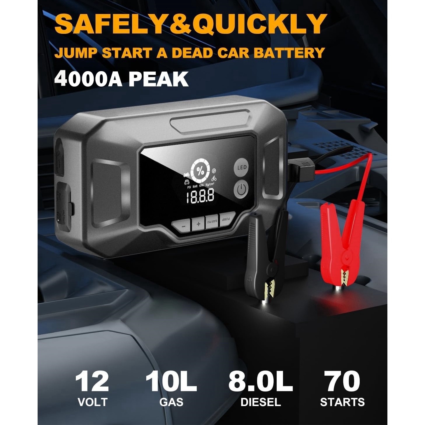 Starter auto portabil cu compresor 4 in 1, Excitat®, 3000A, 150PSI, 12V ...