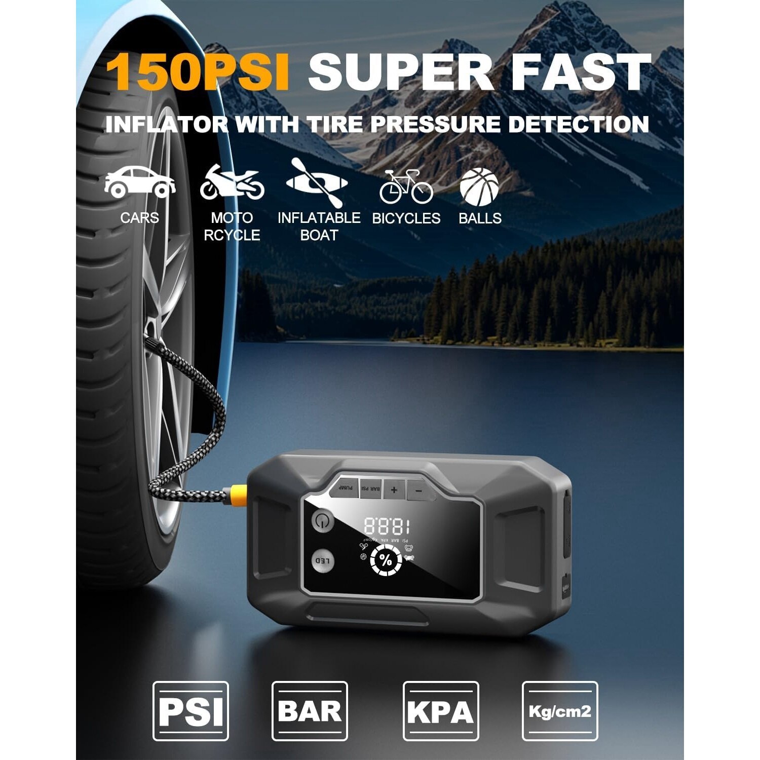 Starter auto portabil cu compresor 4 in 1, Excitat®, 3000A, 150PSI, 12V ...