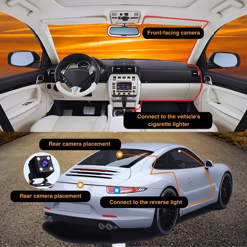 Autós műszerfal kamera, IMODIX, tolatókamera, FULL-HD 1080P, Wi-Fi, 3 ...