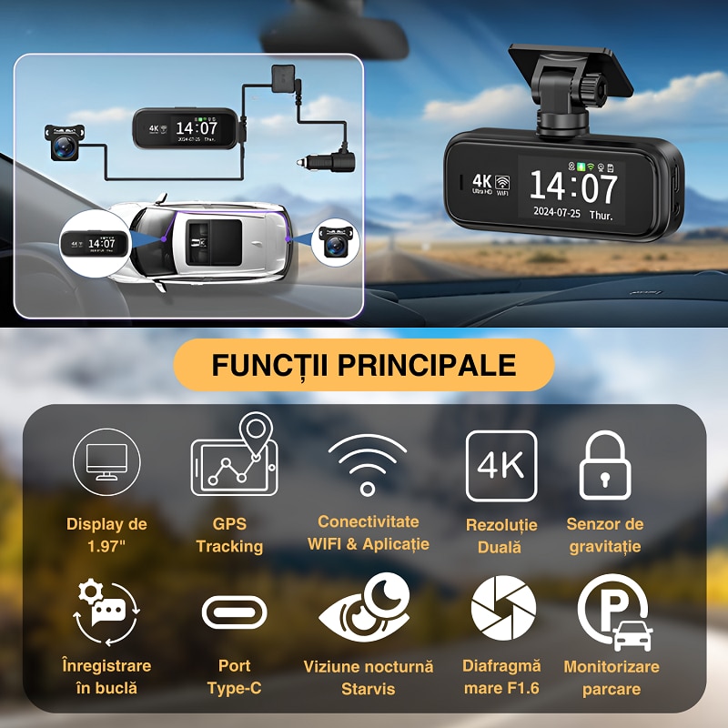 Camera Video De Bord Auto, IMODIX®, Camera Marsarier, 4K UHD, Rezolutie ...