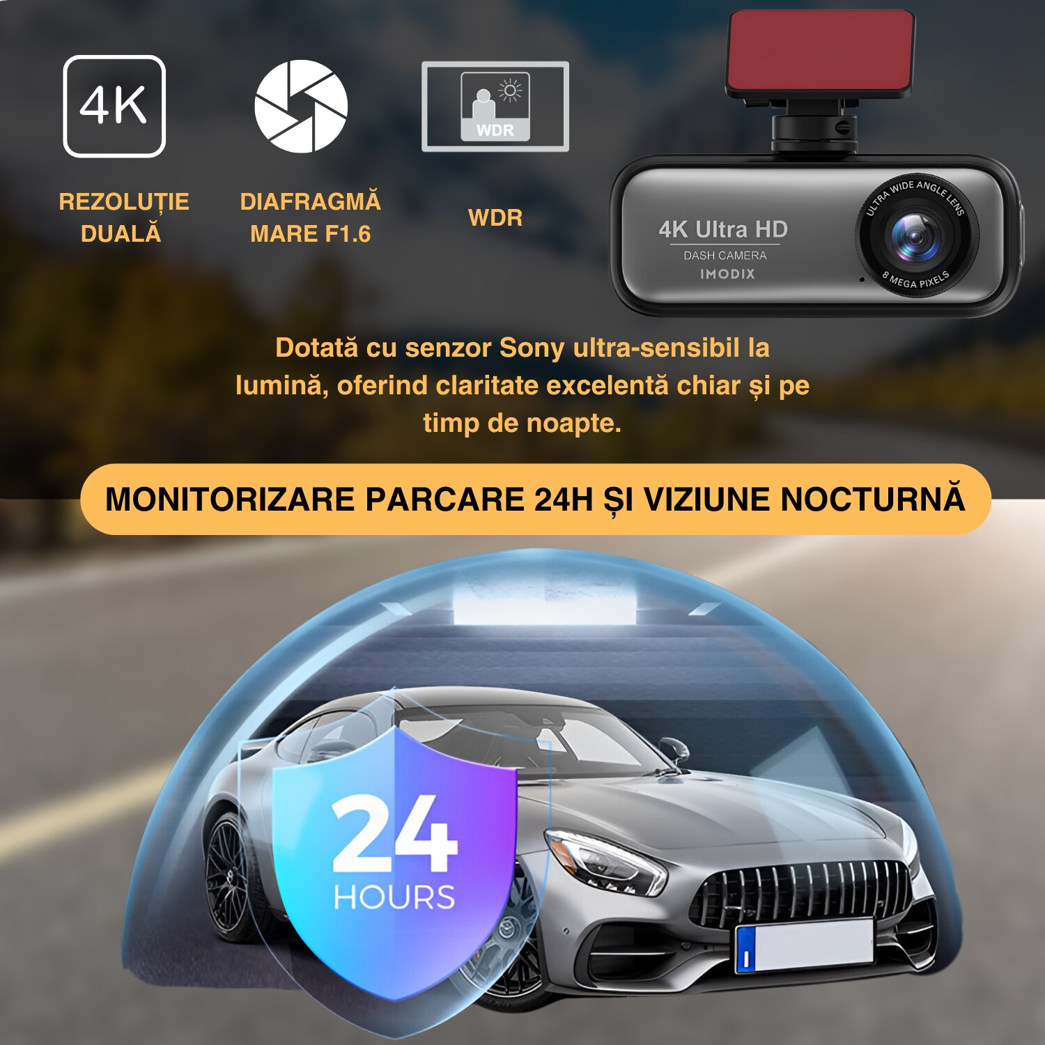 Camera Video De Bord Auto, IMODIX®, Camera Marsarier, 4K UHD, Rezolutie ...