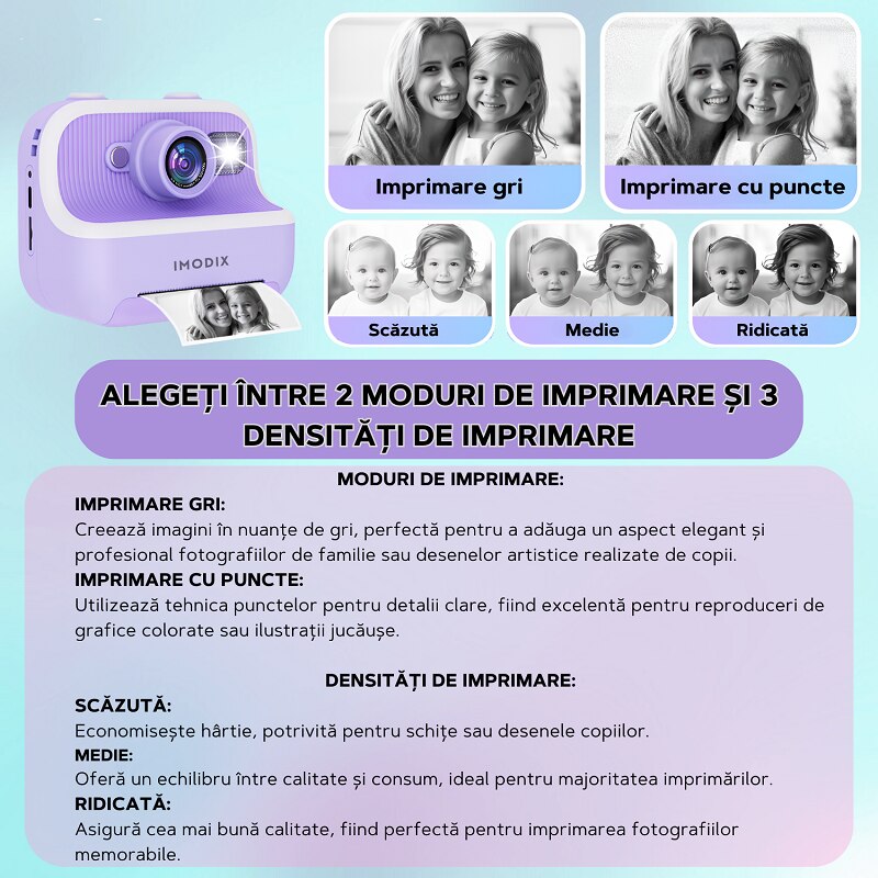 Camera Foto-Video Digitala Pentru Copii, IMODIX®, Functie De Printare ...