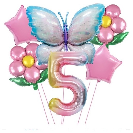 Set baloane aniversare cu numere 6 piese, 2 flori, 2 stelute, 1 fluture ...