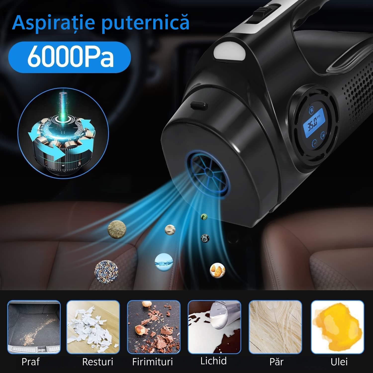 Aspirator Auto si Compresor Portabil Multifunctional cu Acumulator ...