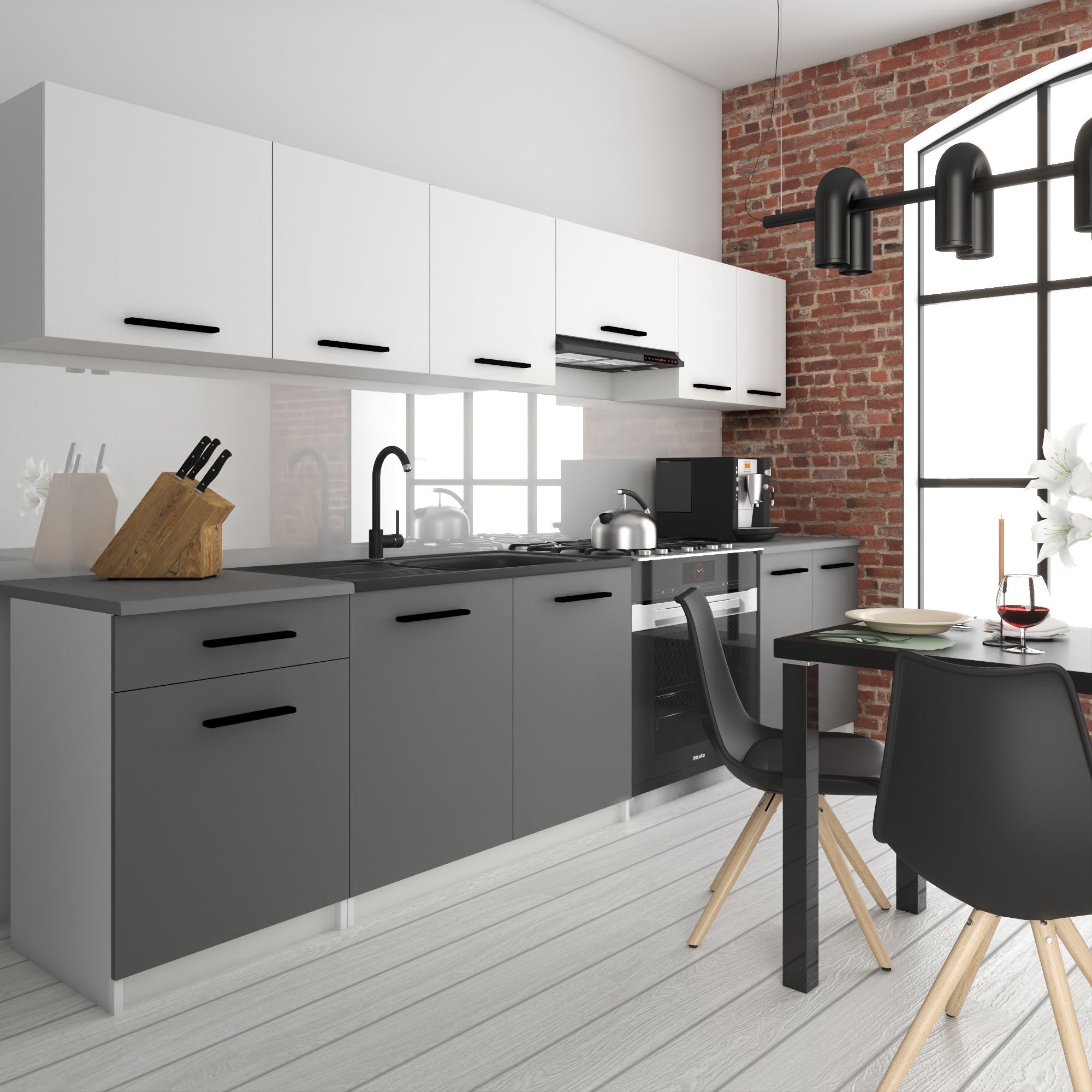 Set mobila bucatarie Bellini Italia, 11 usi, 1 sertar, 240x180cm - eMAG.ro