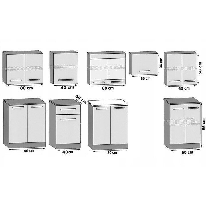 Set mobila bucatarie Bellini Italia 3, alb lucios, blat inclus, 15 usi ...