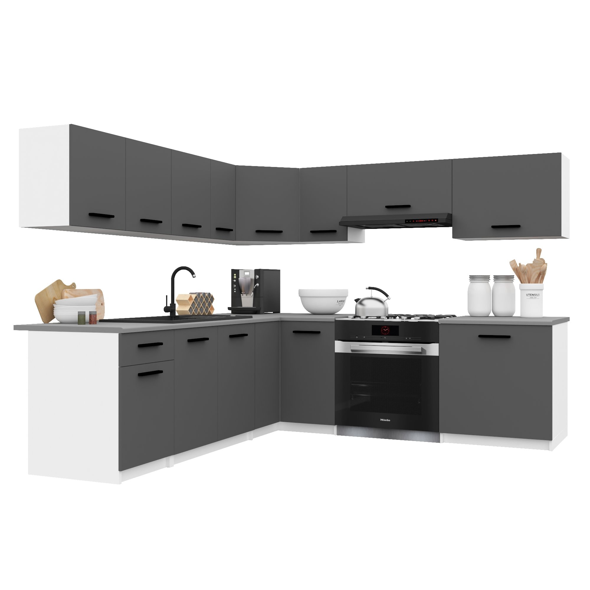 Set mobila bucatarie Belini Italia 7, 13 usi, 1 sertar, gri, 60x45cm ...