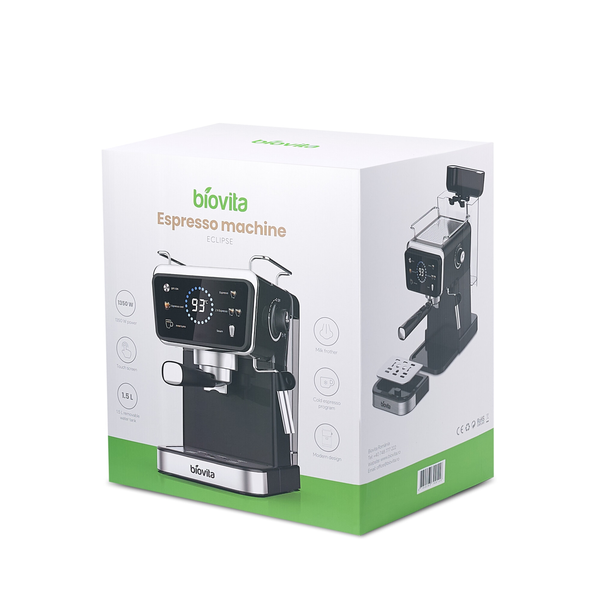 Espressor Biovita ECLIPSE, 1350W, Functie Cafea Rece, 20 Bari, 1.5L ...