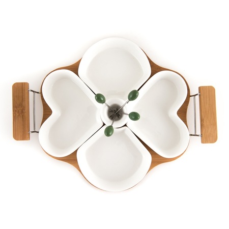 Set 4 boluri compartimentate Nobila Casa, portelan alb și verde, 34 ...