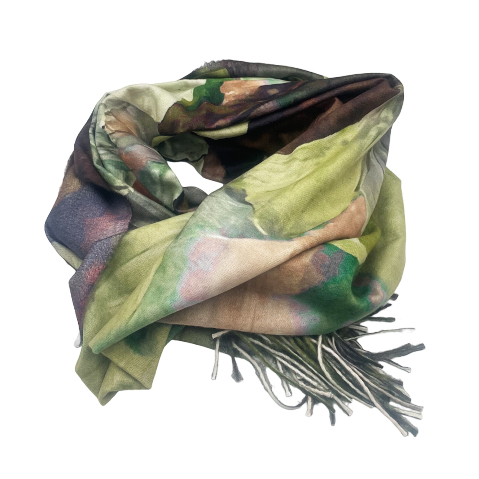 Esarfa cu 2 fete Cashmere CAROLINE, Verde/ Multicolor - eMAG.ro