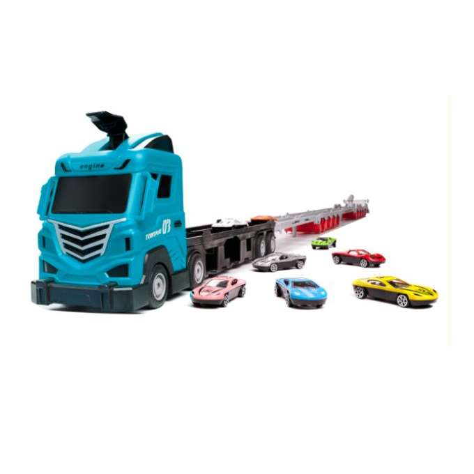 Set Camion de Jucarie pentru Transport cu masinute de curse, trailer, 8 ...