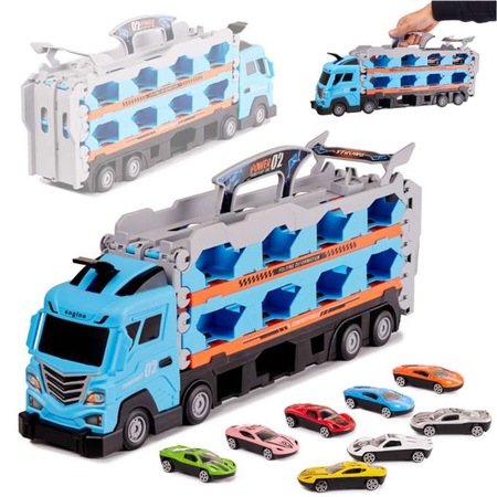 Set Camion de Jucarie pentru Transport cu masinute de curse, trailer, 8 ...