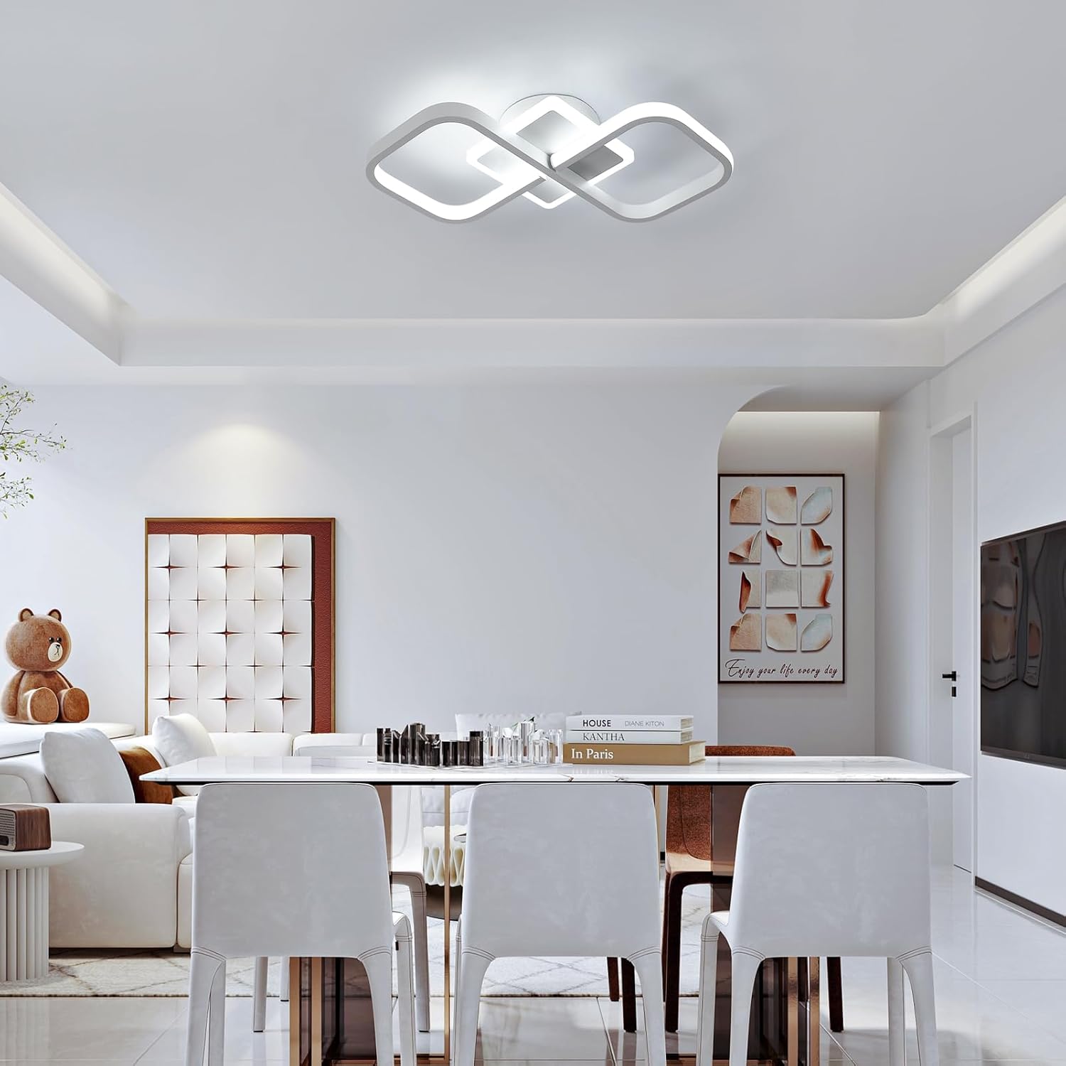 Plafoniera LED, Goeco, Acrilic, 40×19×7cm, Alb, Lumina Rece 6500K, 36W ...