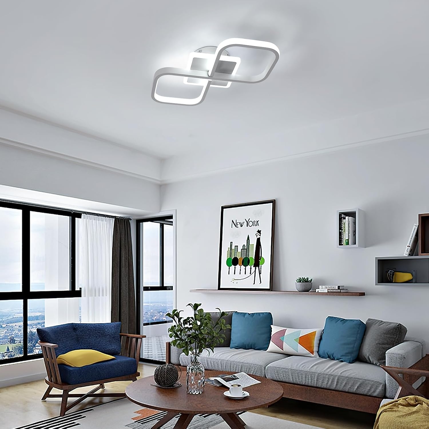 Plafoniera LED, Goeco, Acrilic, 40×19×7cm, Alb, Lumina Rece 6500K, 36W ...